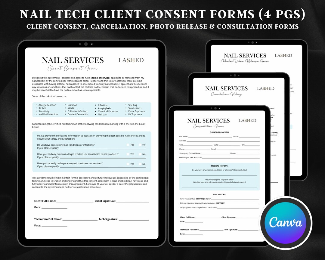 Nail Tech Client Forms: Consent, Consultation, Release (canva Template ...