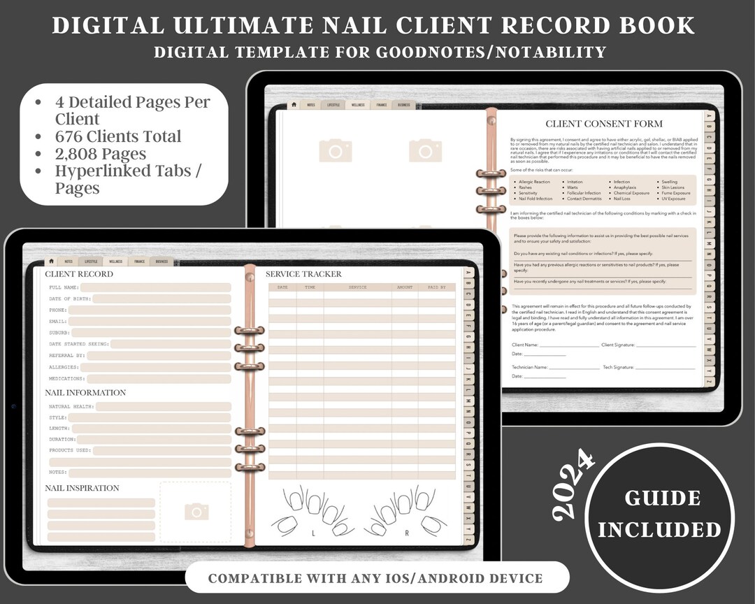 2024 DIGITAL BEIGE Ultimate Nail Client Record Book Template, Nail ...