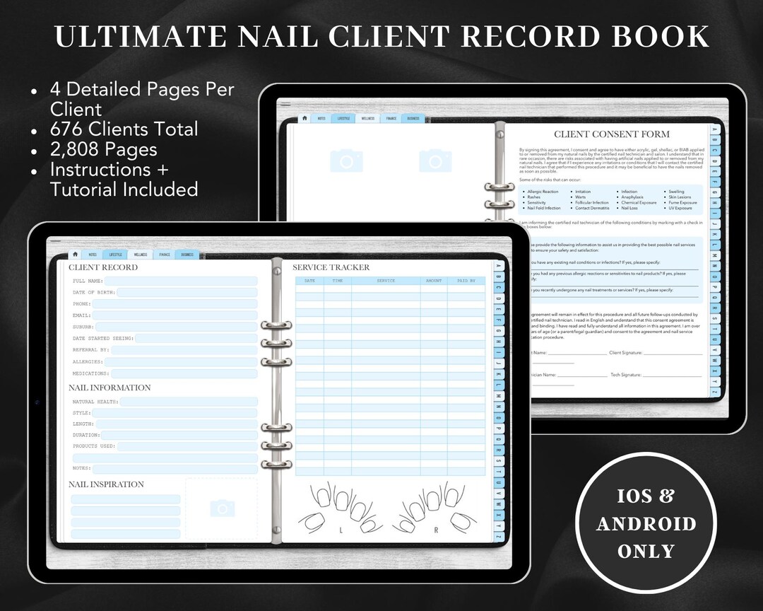 DIGITAL BLUE Ultimate Nail Client Record Book Template, Nail Planner ...