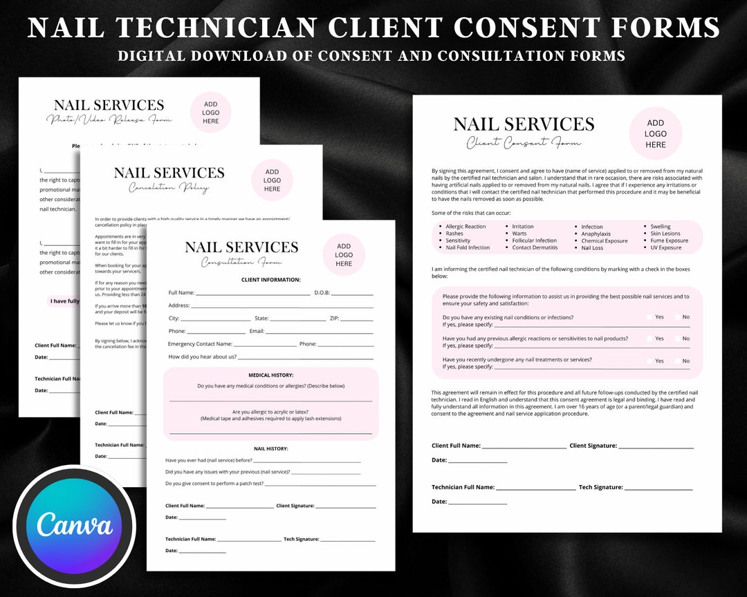 4 Page Nail Tech Client Consent Forms, Client Consultation Forms ...