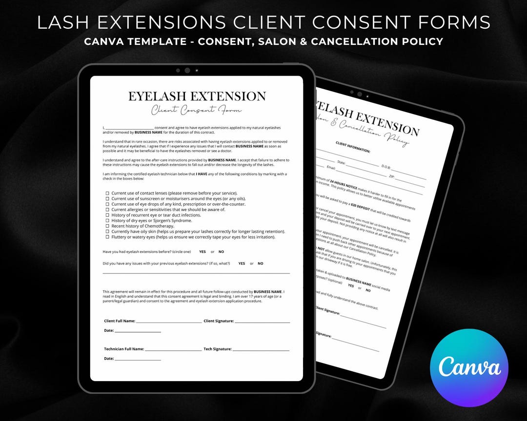 Eyelash Extensions Client Consent Forms: Lash Tech Business Forms ...