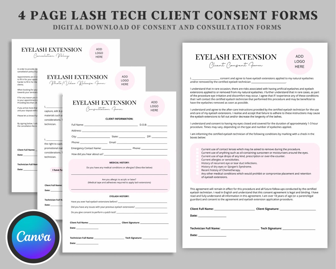 4 Page Lash Tech Client Consent Forms, Client Consultation Forms ...