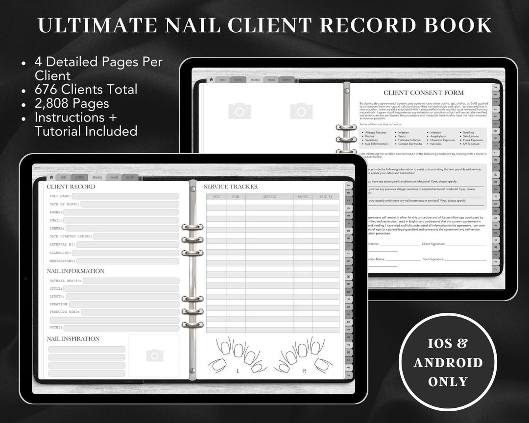 DIGITAL GREY Ultimate Nail Client Record Book Template, Nail Planner ...