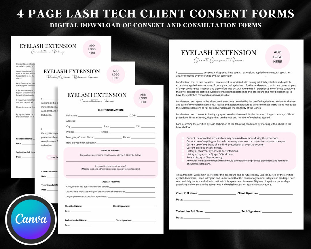 4 Page Lash Tech Client Consent Forms, Client Consultation Forms ...