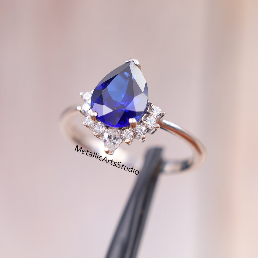 Pear Shaped Blue Sapphire Engagement Ring, September Birthstone Ring ...