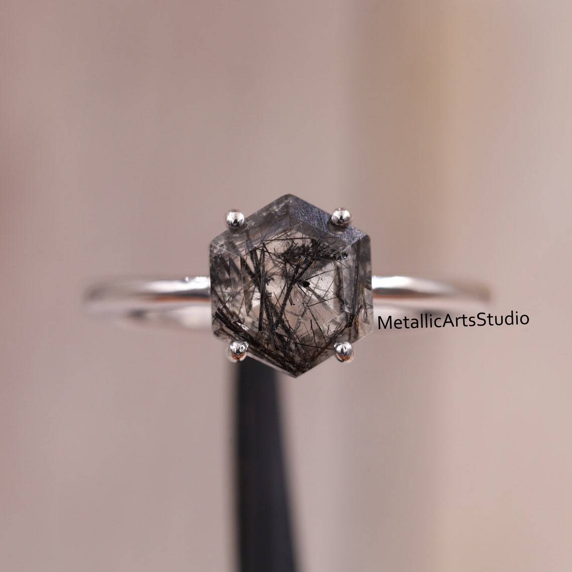 Natural Black Rutilated Quartz Ring-hexagon Shaped Ring-14k - Etsy