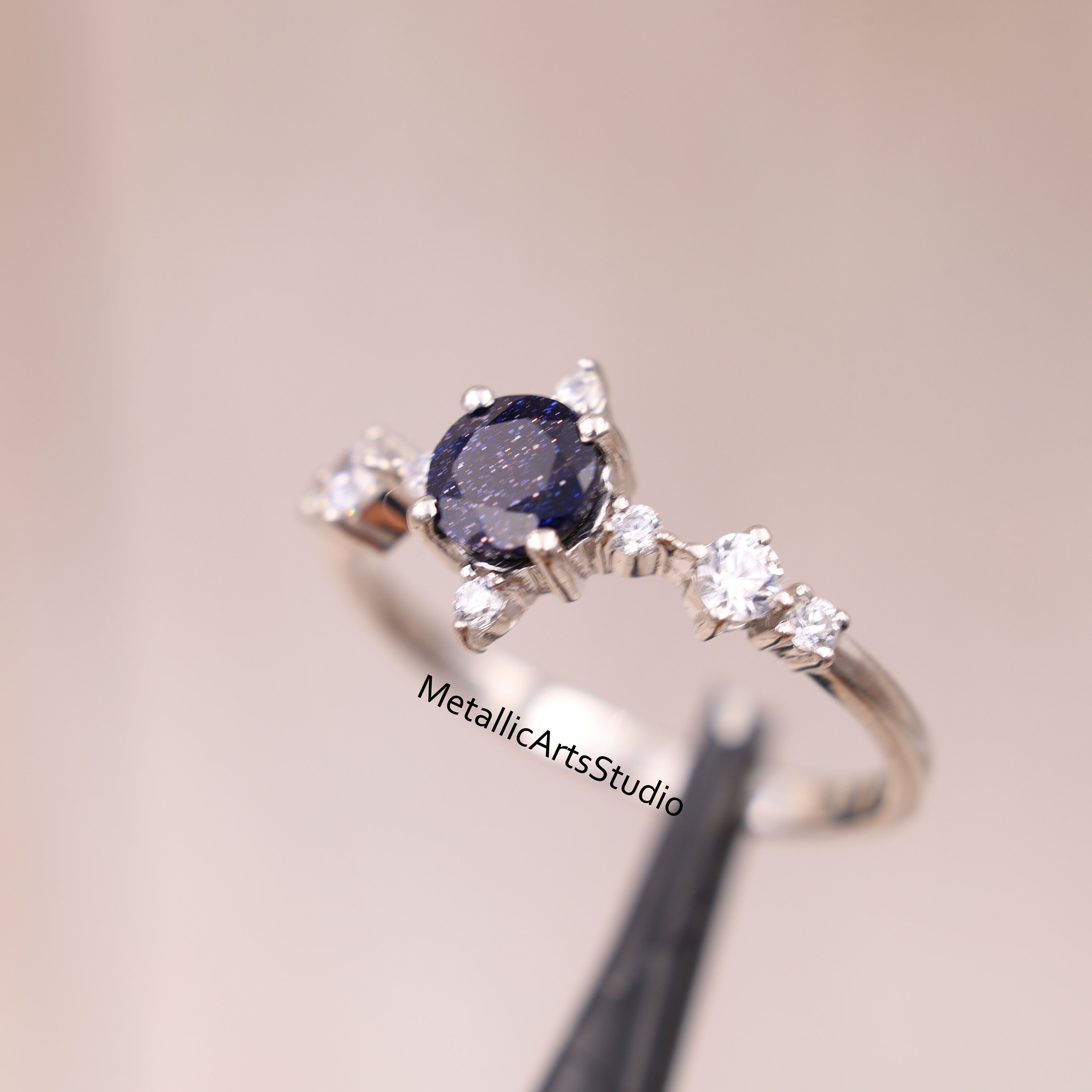 Natural Blue Sandstone Ring-round Shaped-gold Ring-silver - Etsy