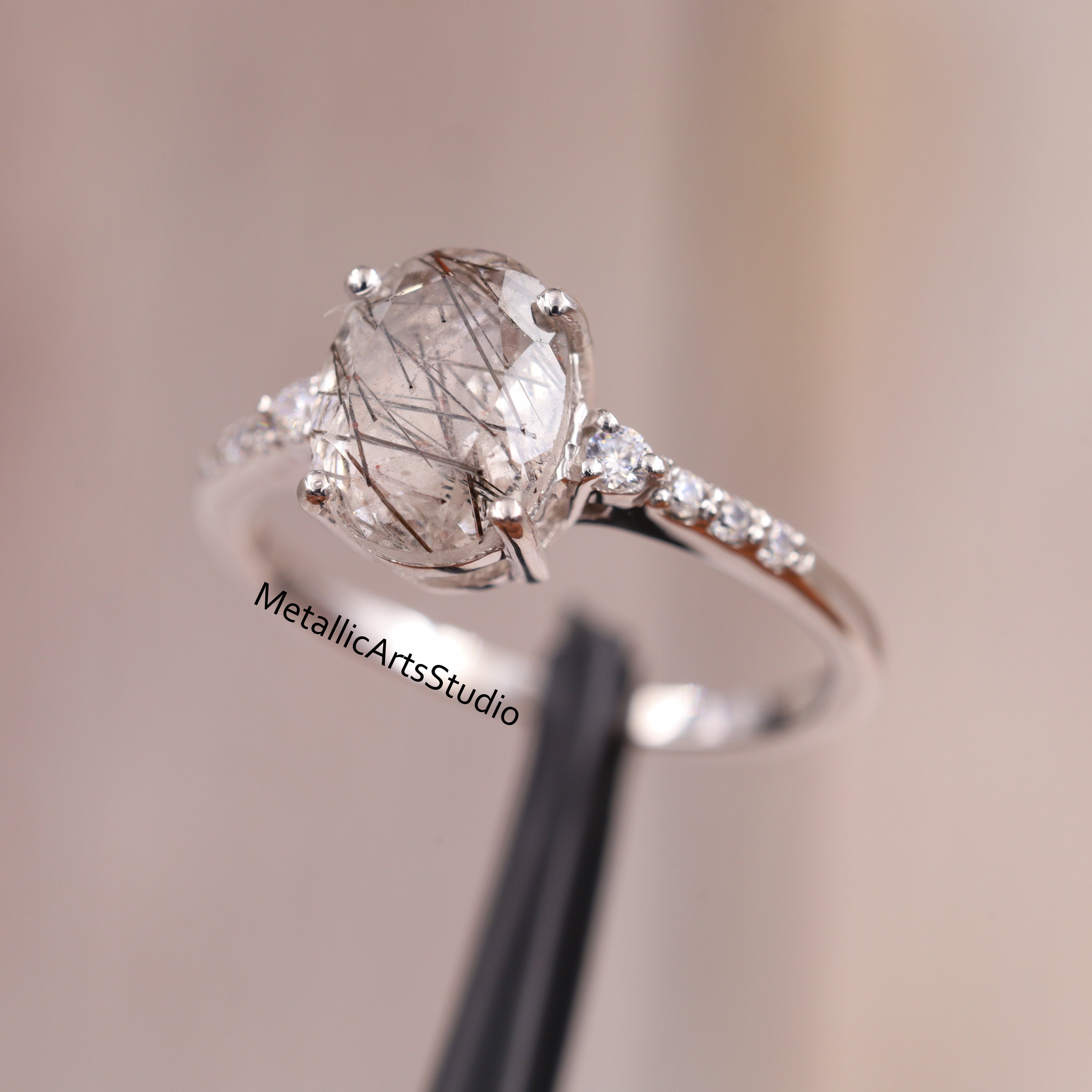 Natural Black Rutile Ring Oval Shape Ring 14K Gold-sterling Silver Ring ...