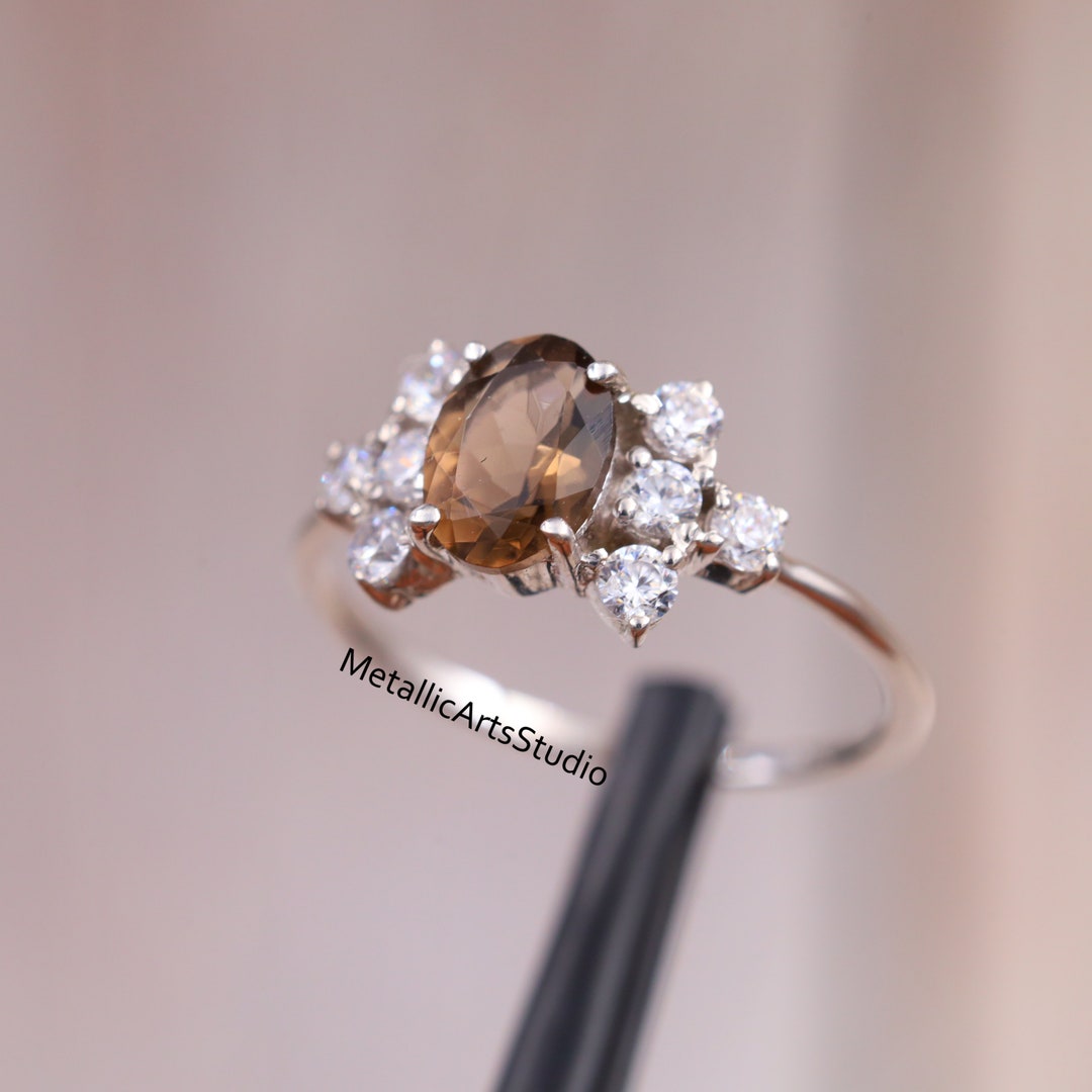 Natural Smoky Quartz Oval Ring 925 Sterling Silver Ring Smoky Quartz ...