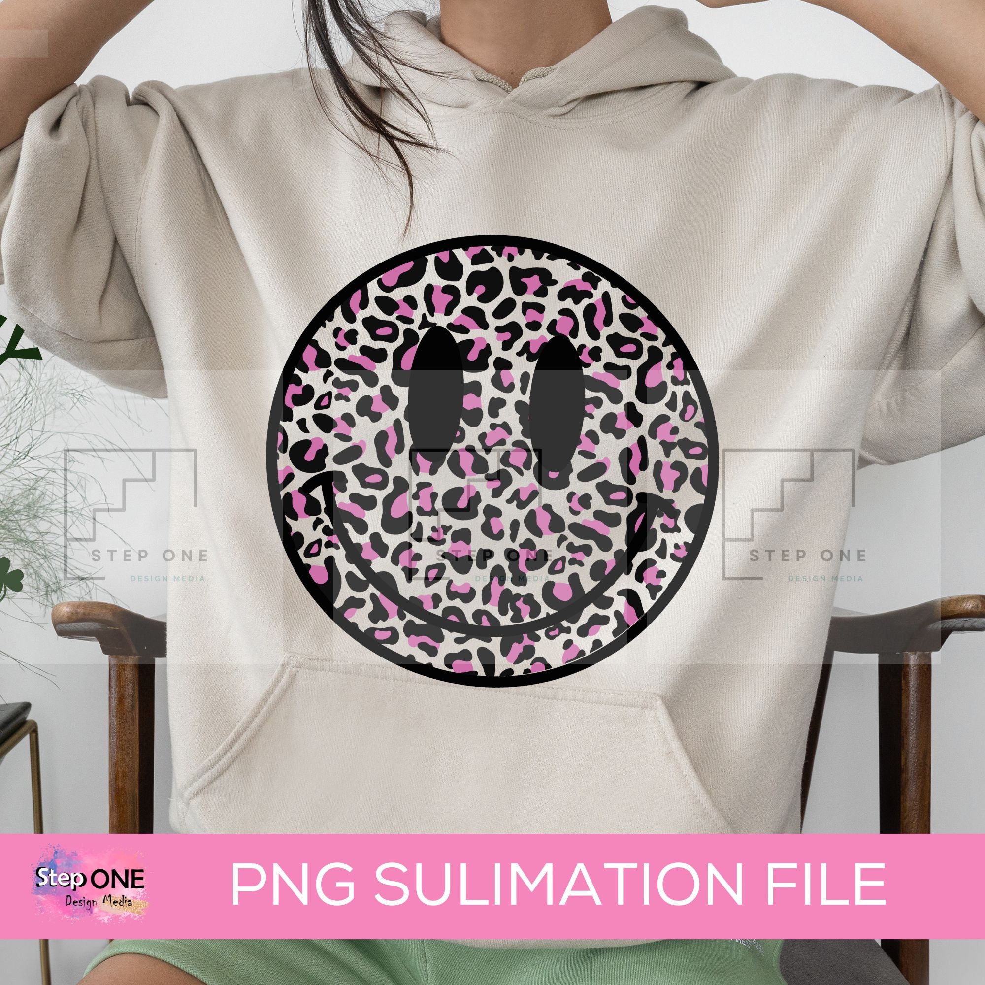 Smiley Face PNG, Leopard Smile Face PNG, Pink Leopard Print Sublimation ...