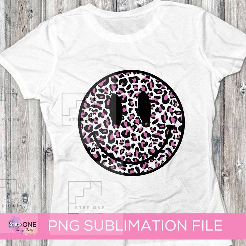 Smiley Face PNG, Leopard Smile Face PNG, Pink Leopard Print Sublimation ...