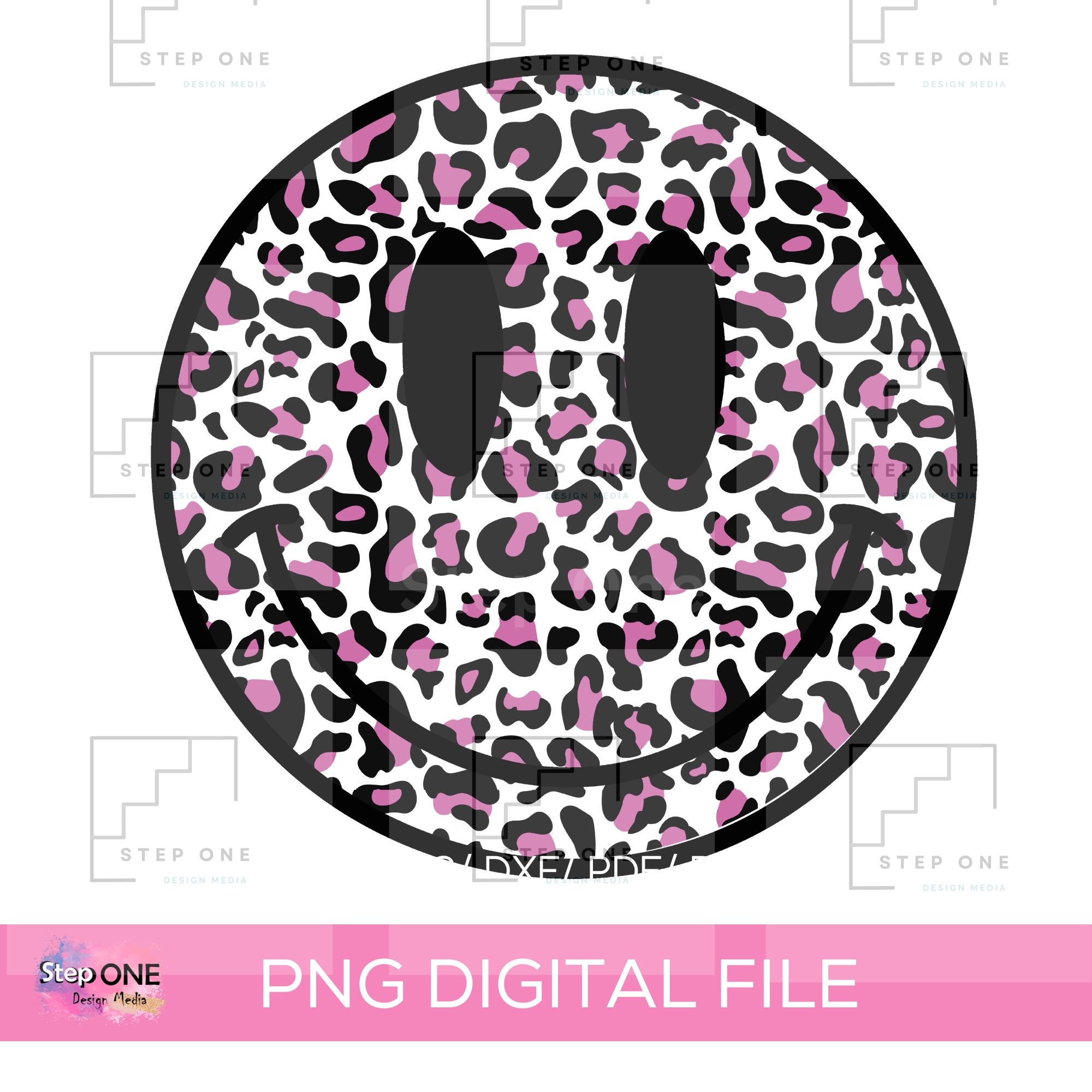 Smiley Face PNG, Leopard Smile Face PNG, Pink Leopard Print Sublimation ...