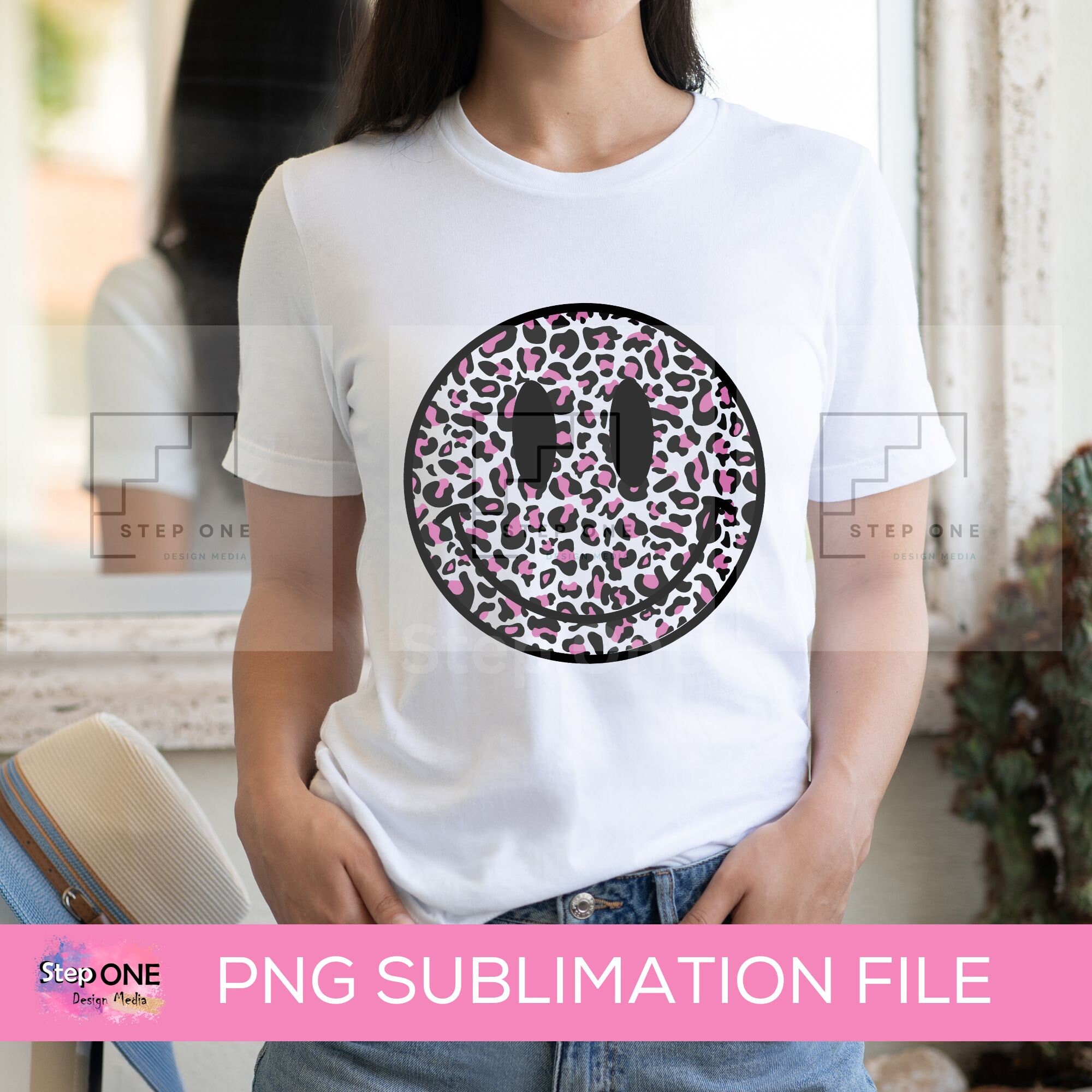 Smiley Face PNG, Leopard Smile Face PNG, Pink Leopard Print Sublimation ...