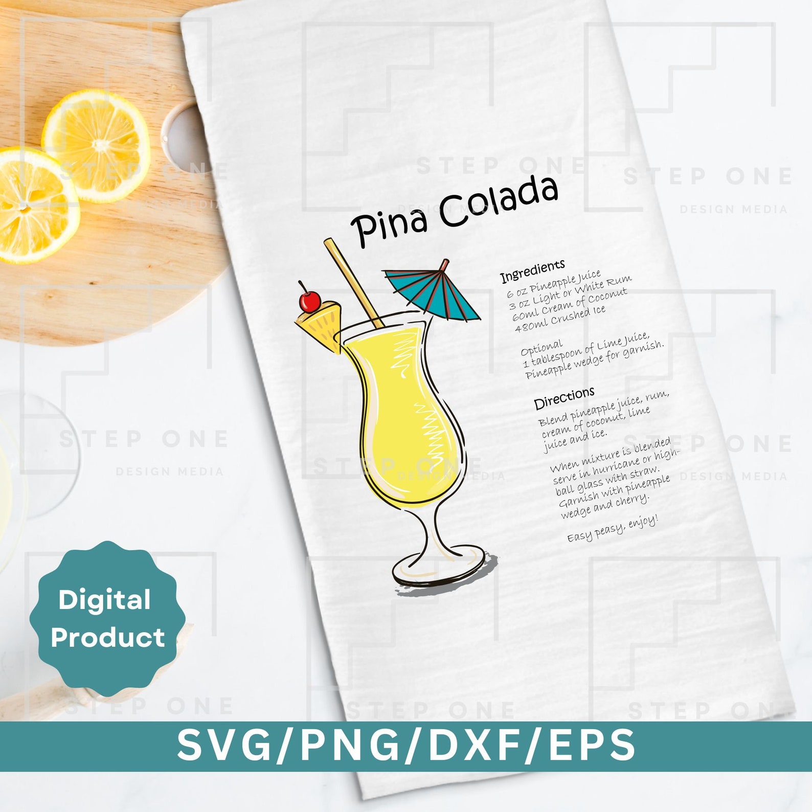 Pina Colada Cocktail Recipe Svg, Cocktail Svg, Cocktail Recipe Svg ...