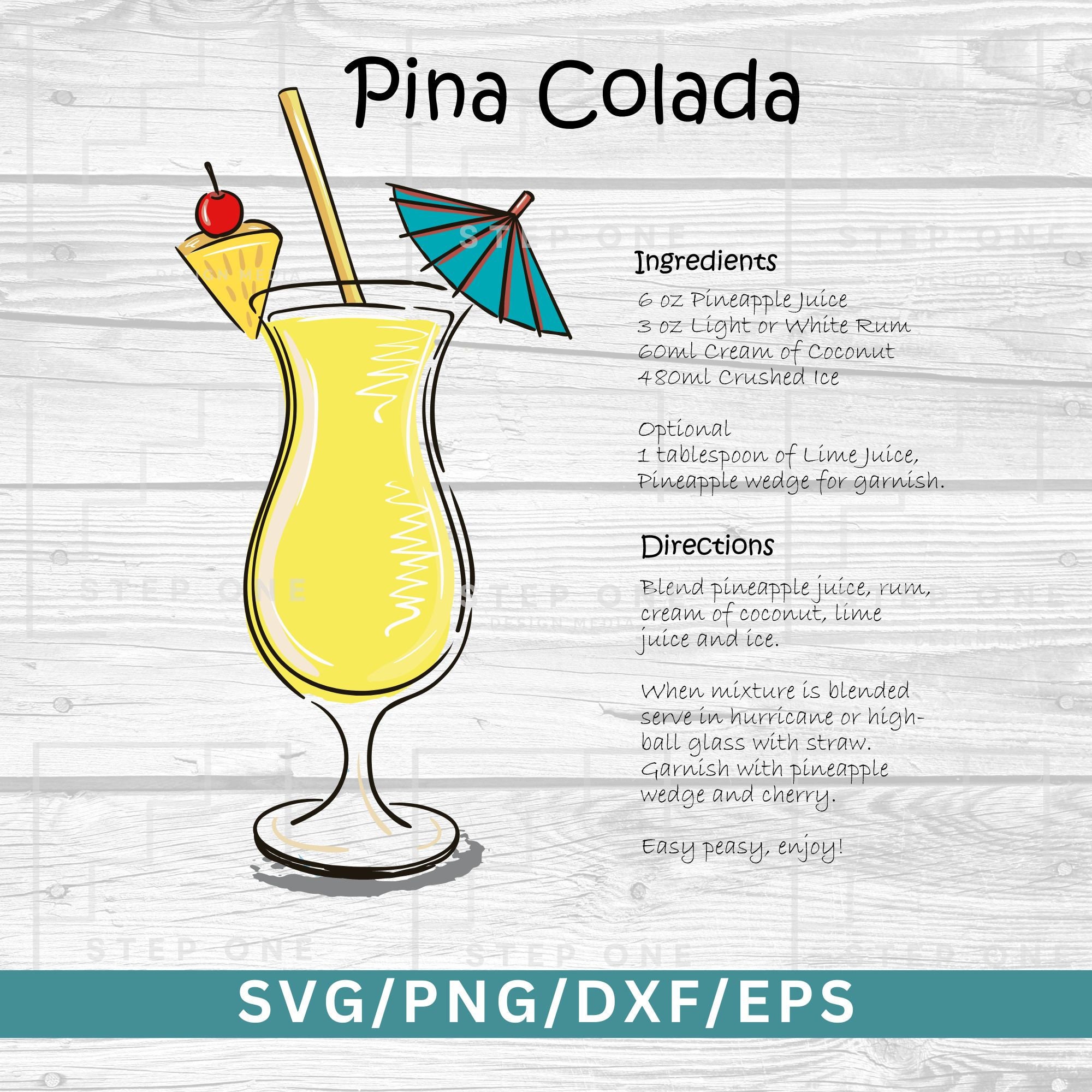 Pina Colada Cocktail Recipe Svg, Cocktail Svg, Cocktail Recipe Svg ...