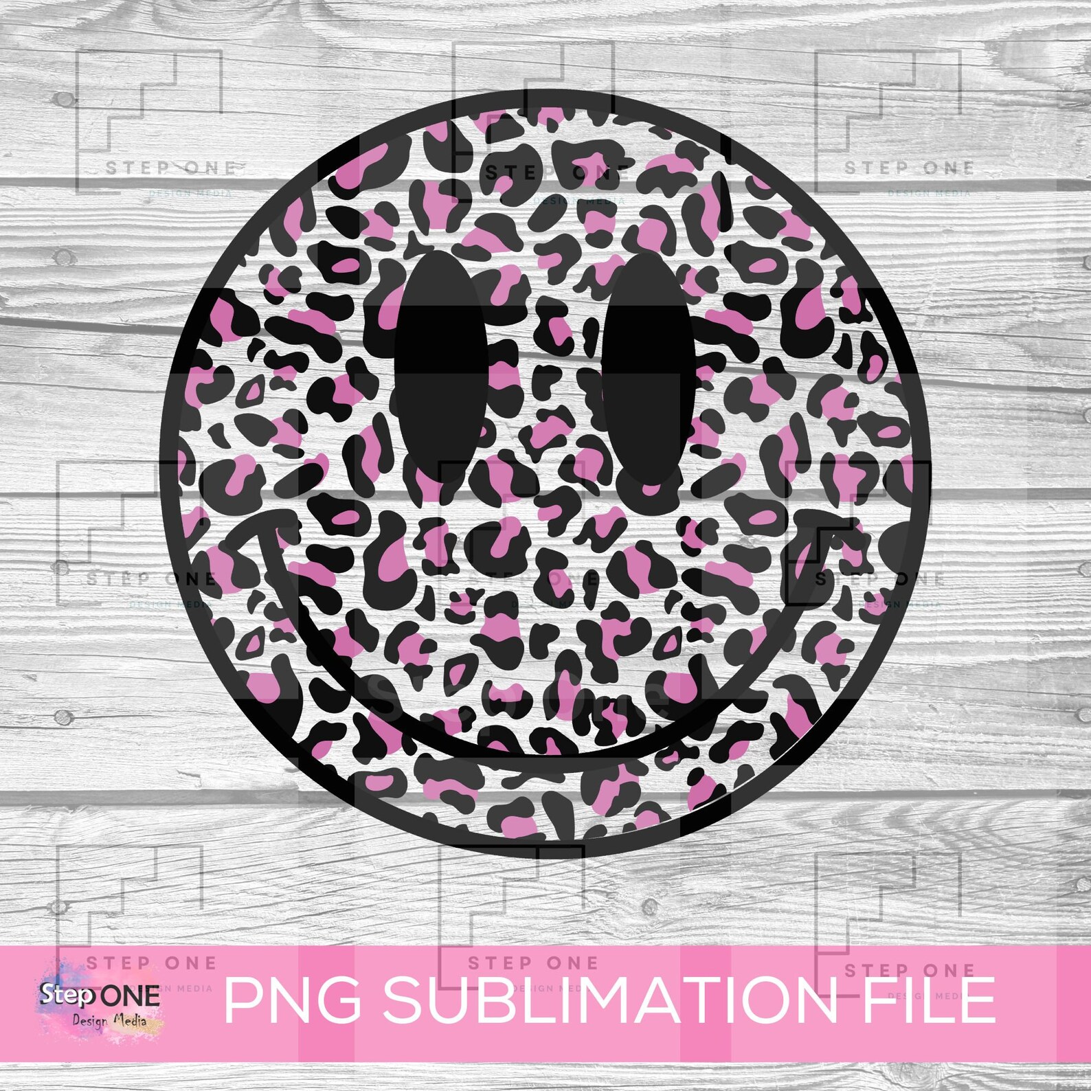 Smiley Face PNG, Leopard Smile Face PNG, Pink Leopard Print Sublimation ...