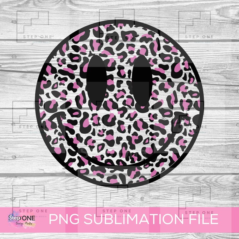 Smiley Face PNG, Leopard Smile Face PNG, Pink Leopard Print Sublimation ...