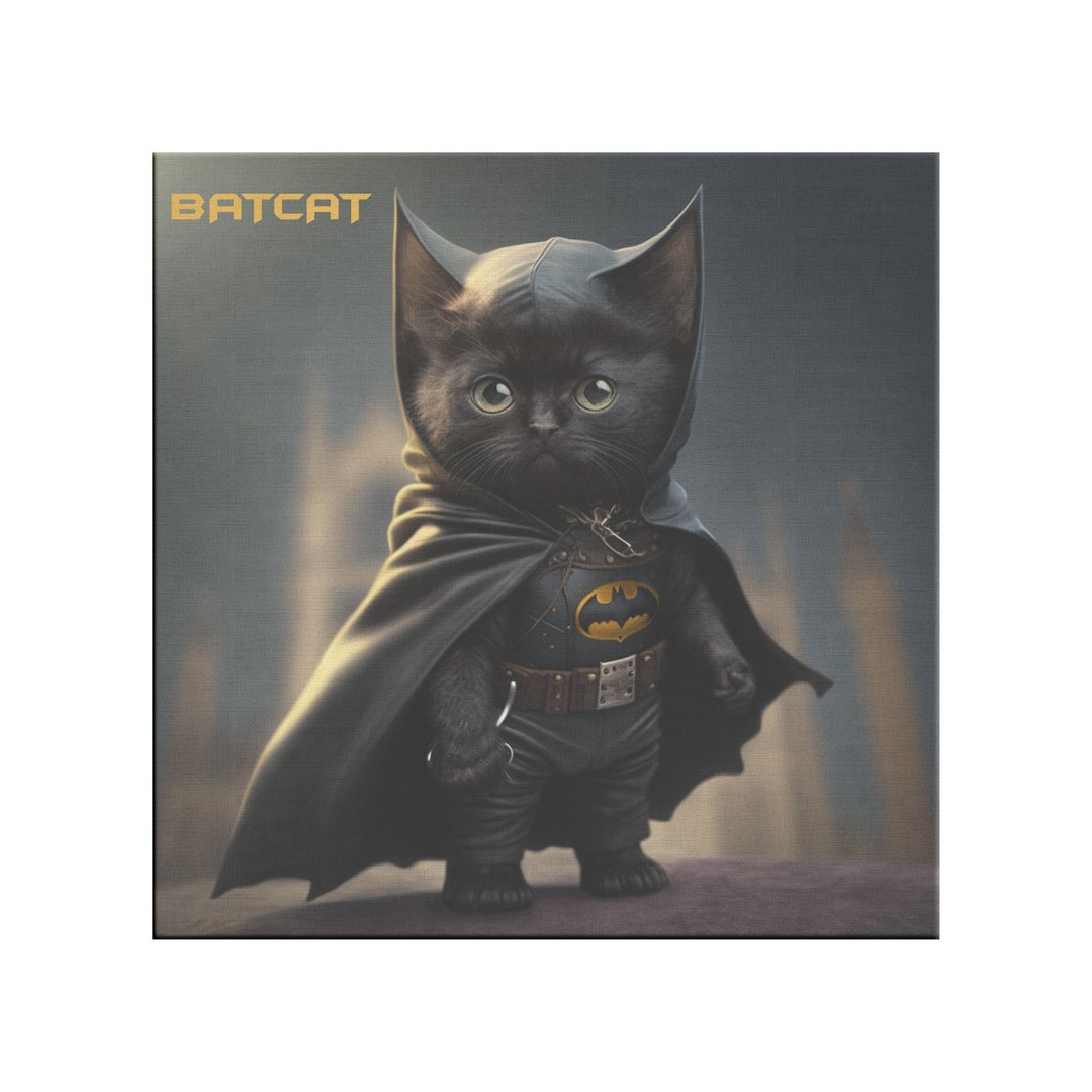 Batcat Wall Art, Funny Cat Home Decor, Cat Superhero, Adorable Kitty ...