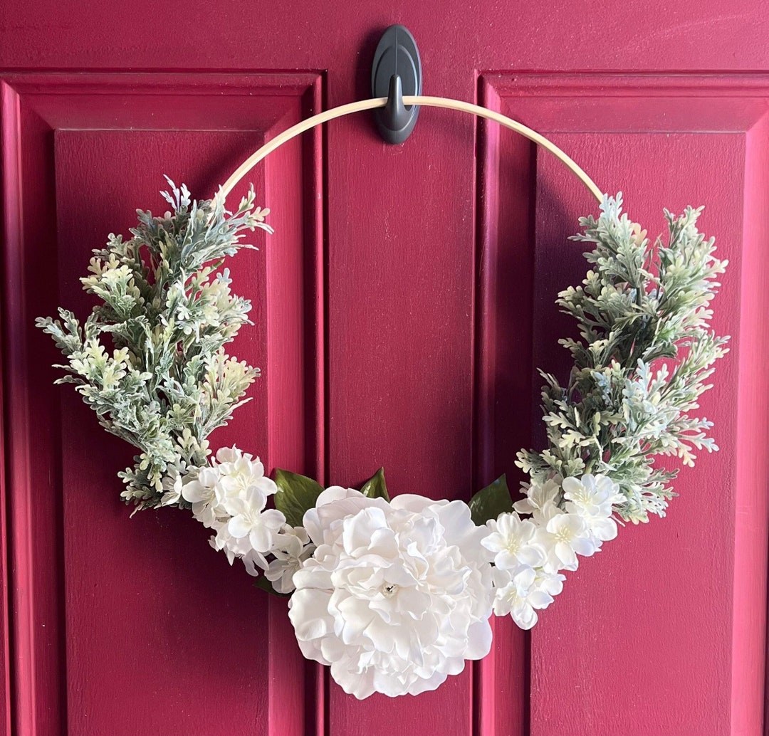 Floral Hoop Wreath: White Peony, Bamboo Ring, Boho Nursery Decor - Etsy