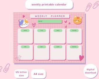 Blank Monthly Calendar | Cute Cat Calendar| Cute Stationery | Instant ...