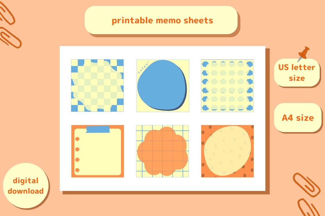 Blank Memo Sheets Cute Stationery Instant Download Digital Download ...