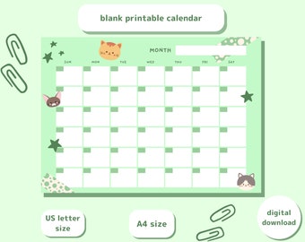 Open Monthly Calendar Cute Stationery Printable Instant - Etsy