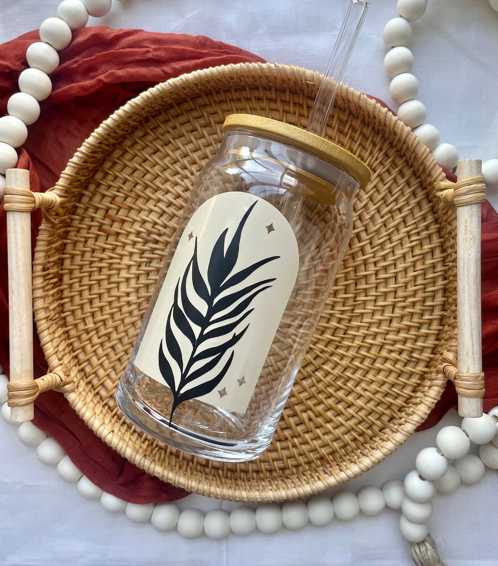 Boho Abstract Glass Can Cup Retro Boho Glass Can Cup Cup With Lid and ...