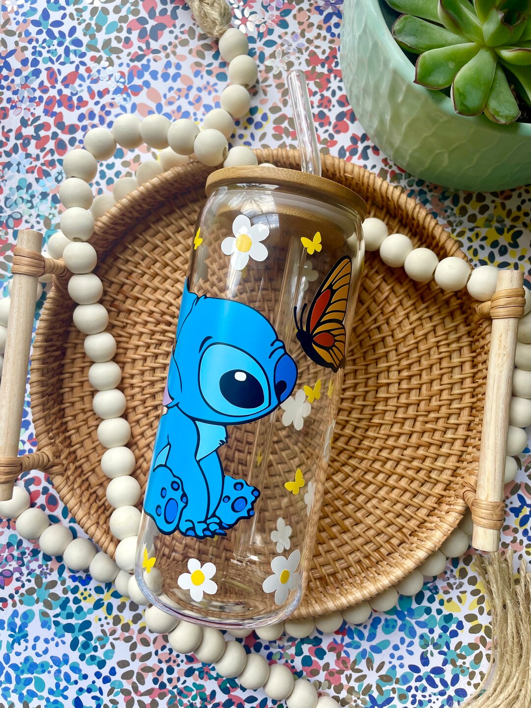 Stitch Glass Can Cup Blue Alien Glass Disney Gift Lilo Stitch Cup Cup ...