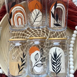 Boho Abstract Glass Can Cup Retro Boho Glass Can Cup Cup With Lid and ...