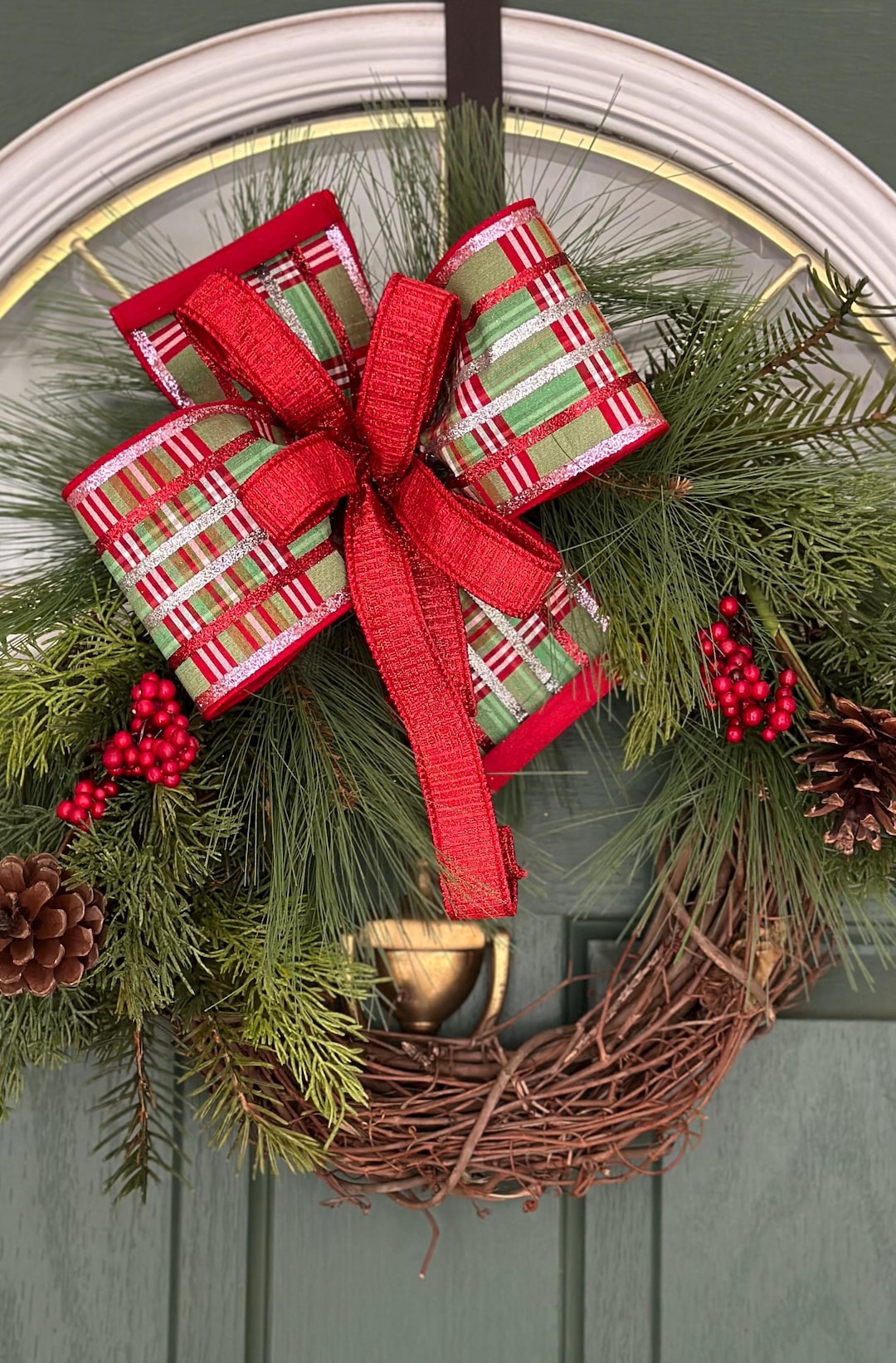 14” Christmas Wreath. Small Christmas Wreath. Pine Wreath. Red and ...