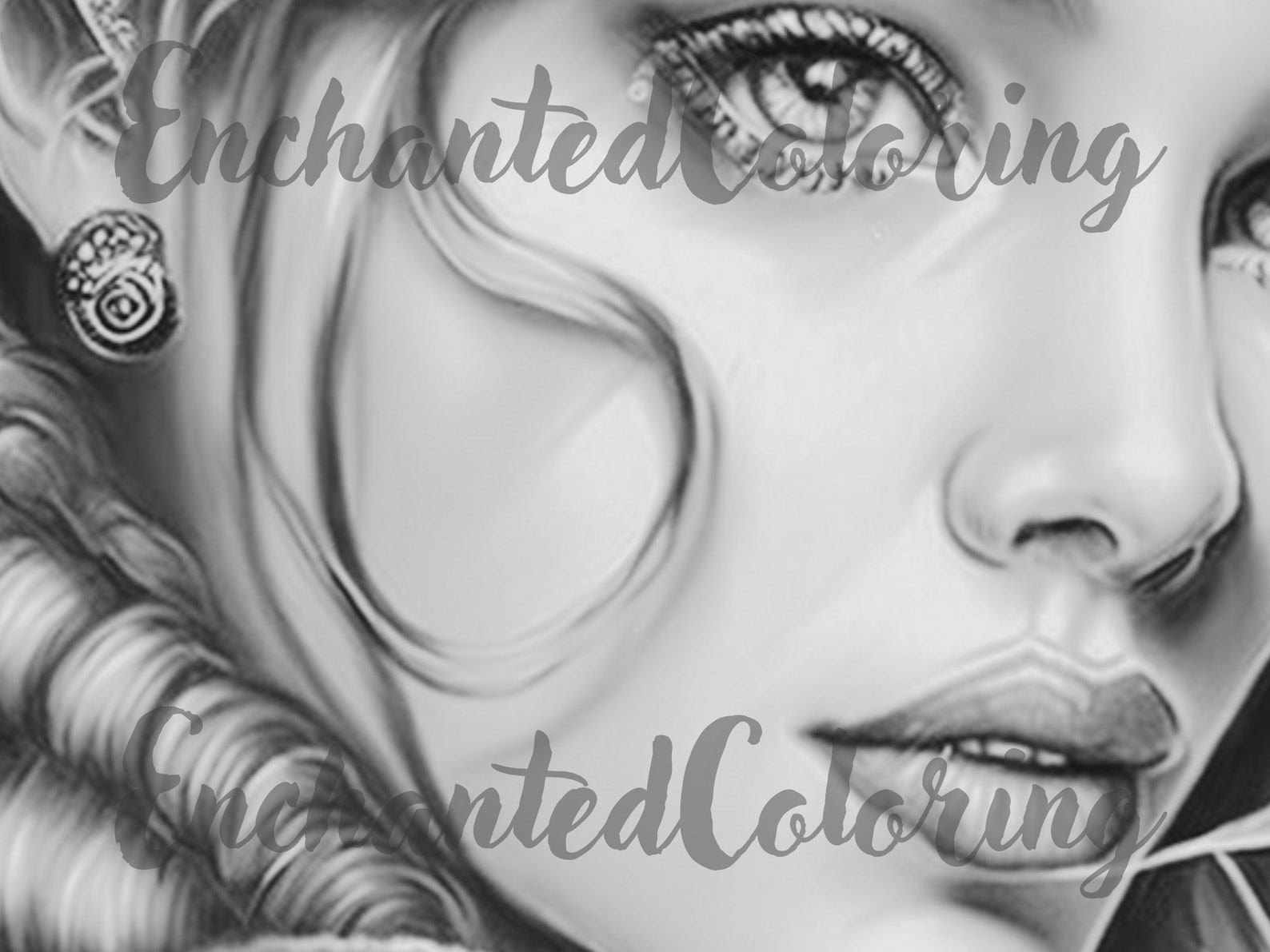 Beautiful Girl With Earring Coloring Page Printable Adult - Etsy