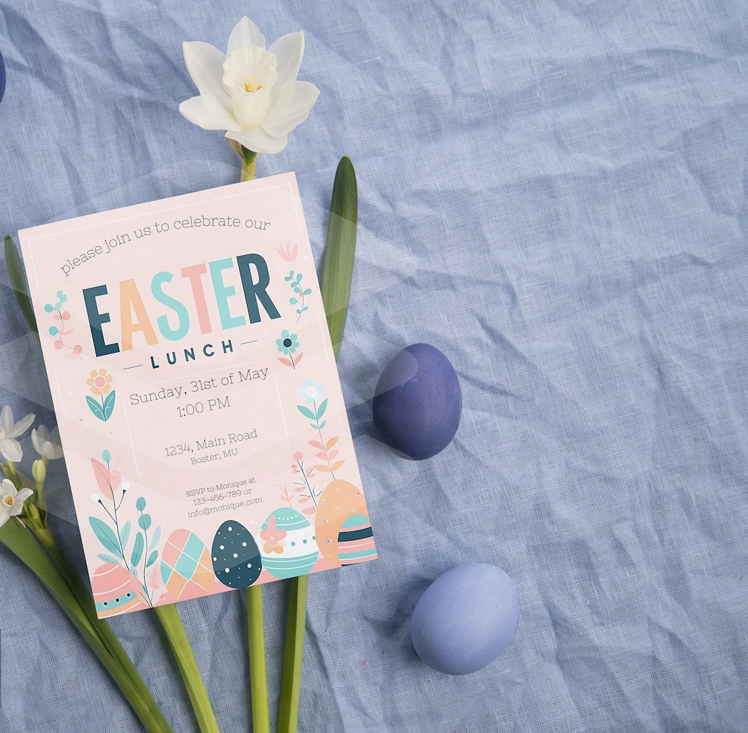 Easter Lunch Party Invitation Cute Pastel Colorful Celebration Easter ...