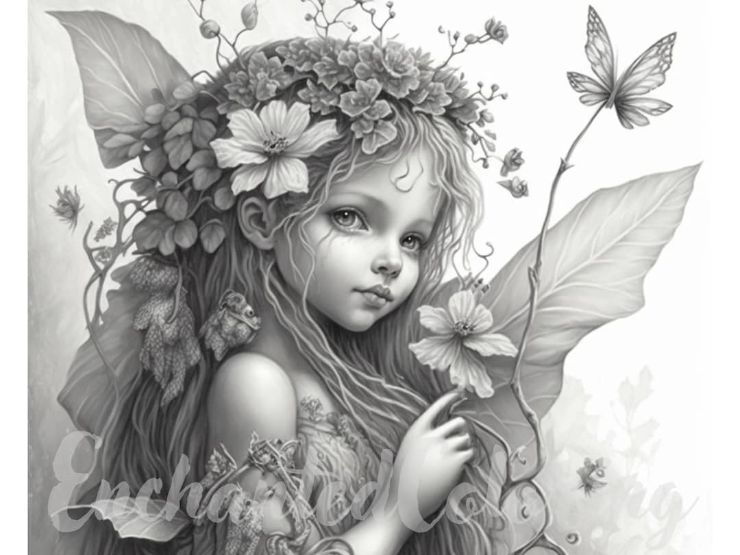 Delicate Fairy Girl Coloring Page Printable Adult Coloring - Etsy