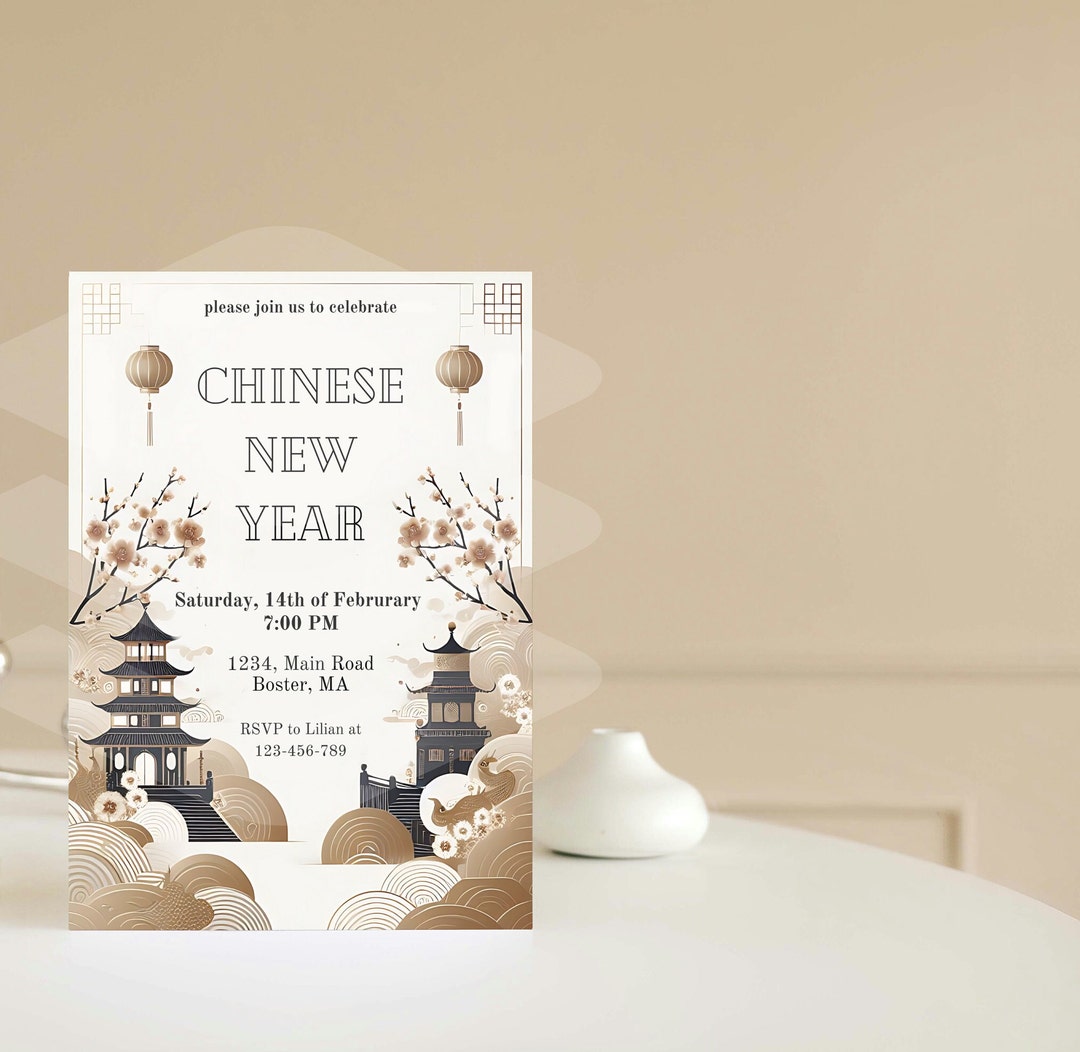 Lunar New Year Invitation Template, 2024 Chinese New Year Invite, Black ...