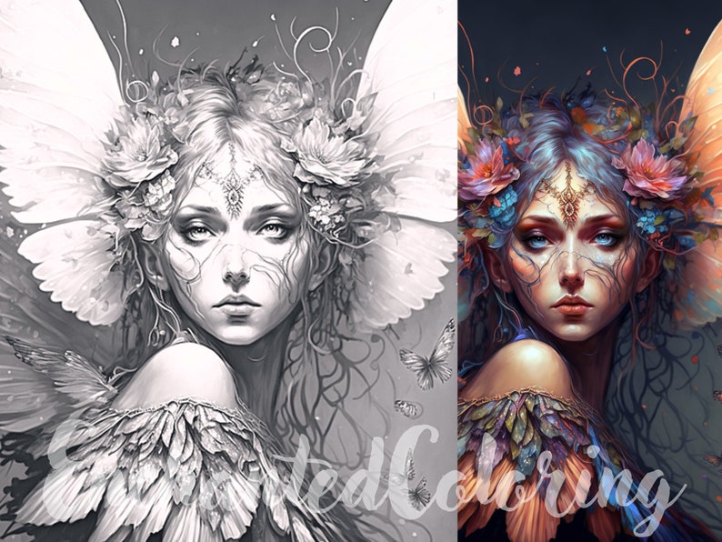 Butterfly Fairy Coloring Page Printable Adult Coloring - Etsy