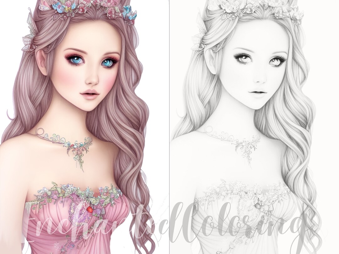Pink Beautiful Princess Coloring Page Printable Pdf Coloring Etsy