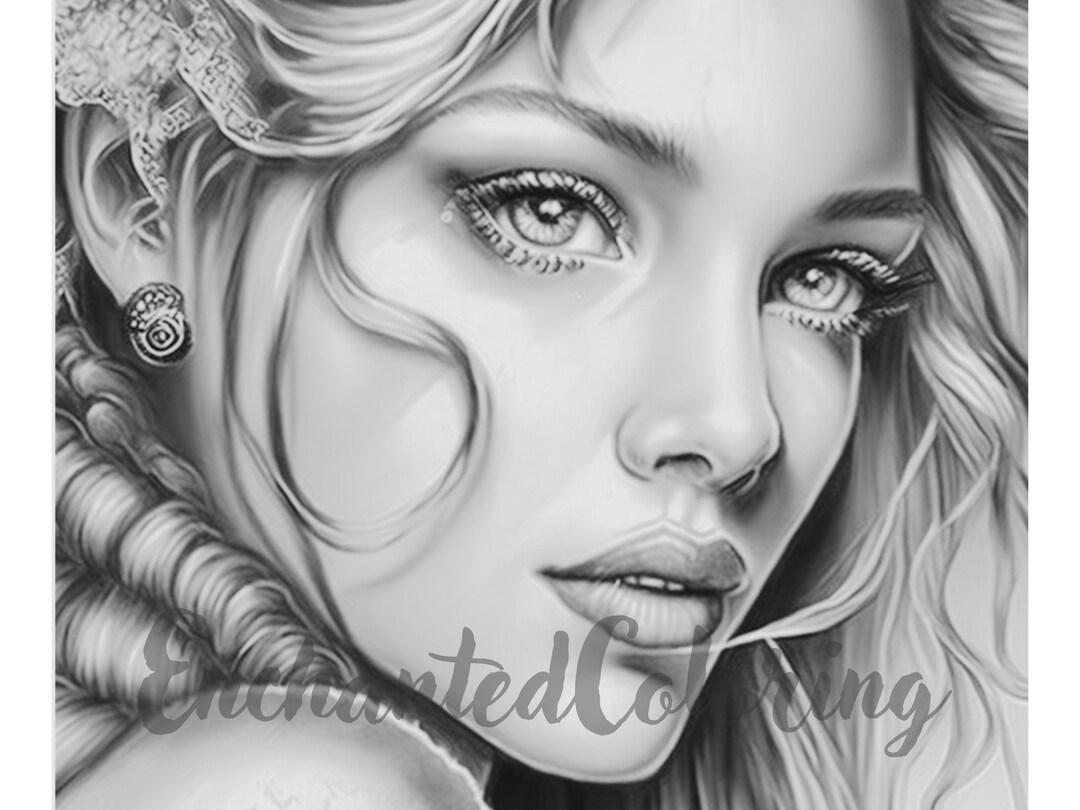 Beautiful Girl With Earring Coloring Page Printable Adult Colouring ...