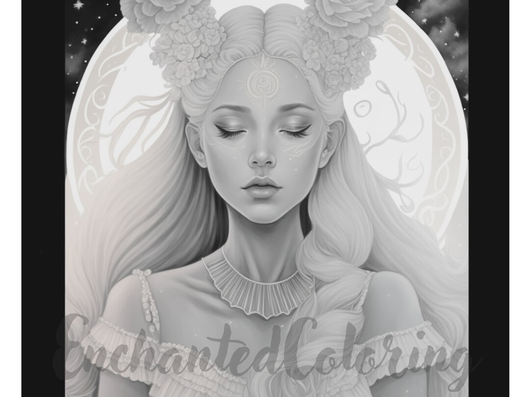 Moon Goddess Coloring Page Printable Adult Coloring Pages - Etsy