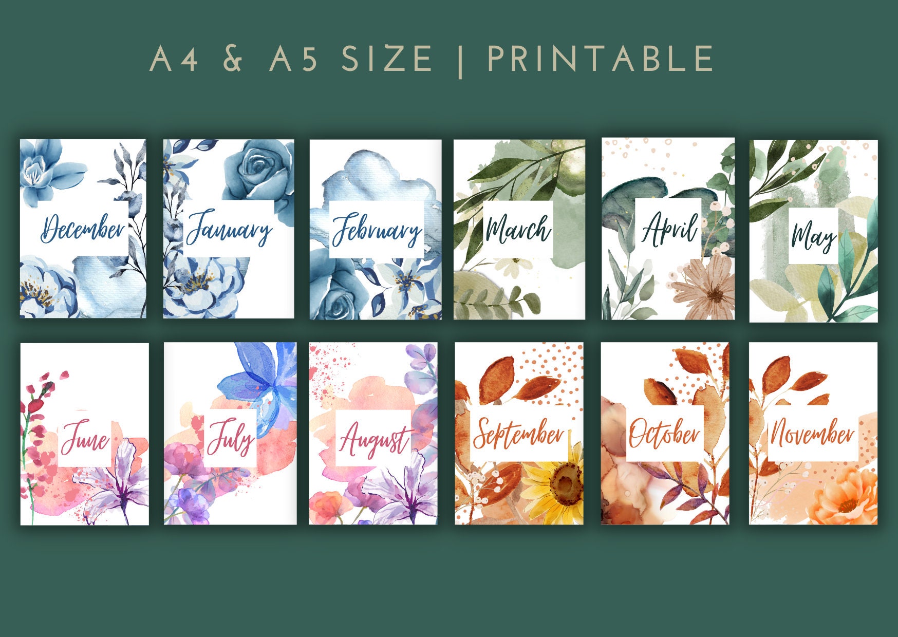 Printable Monthly Planner Covers. Watercolor Monthly Cover - Etsy