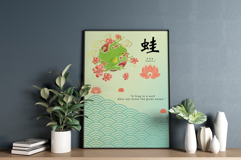 Frog Japan Kanji Printable / Kanji Frog / Japanese Canvas Wall - Etsy