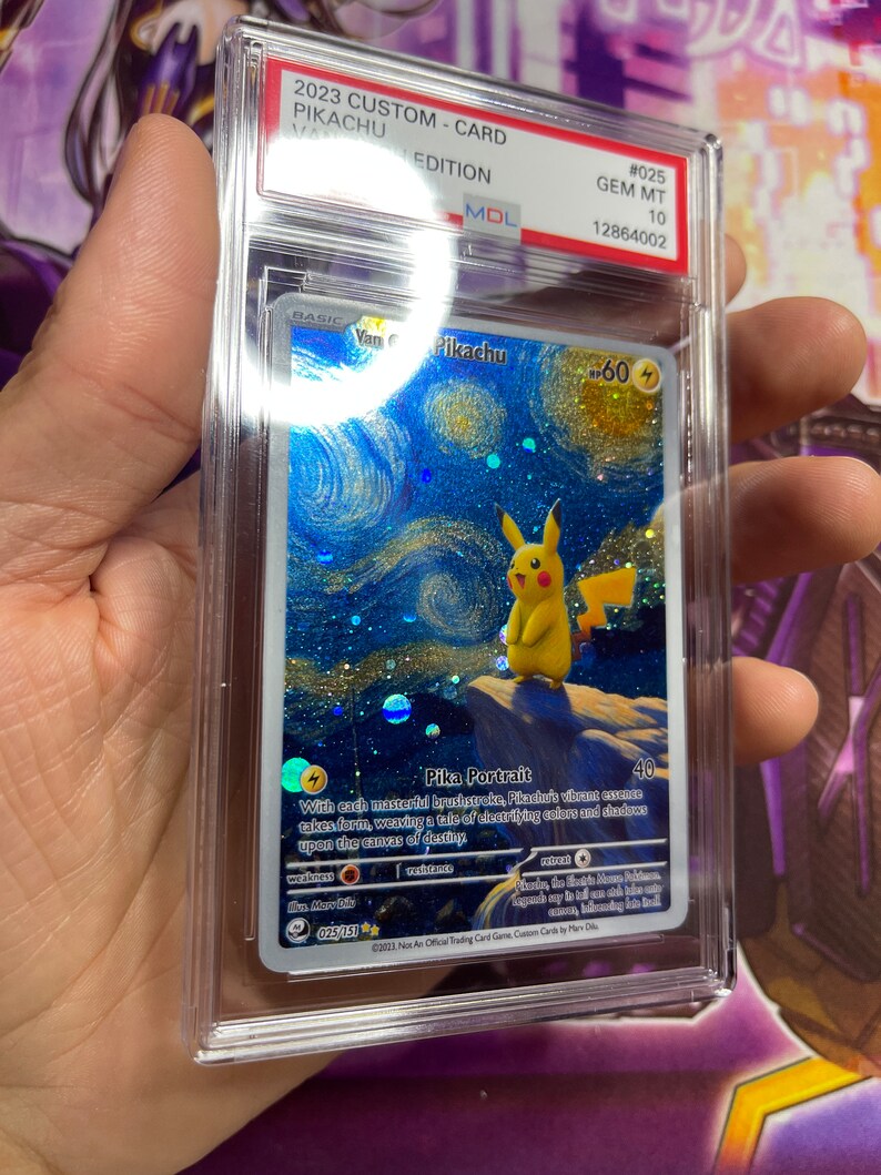 Custom Pokemon Card Pikachu Portrait Van Gogh Slab - Etsy