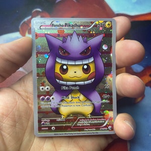 Custom Pokemon Card Poncho Pikachu Gengar - Etsy