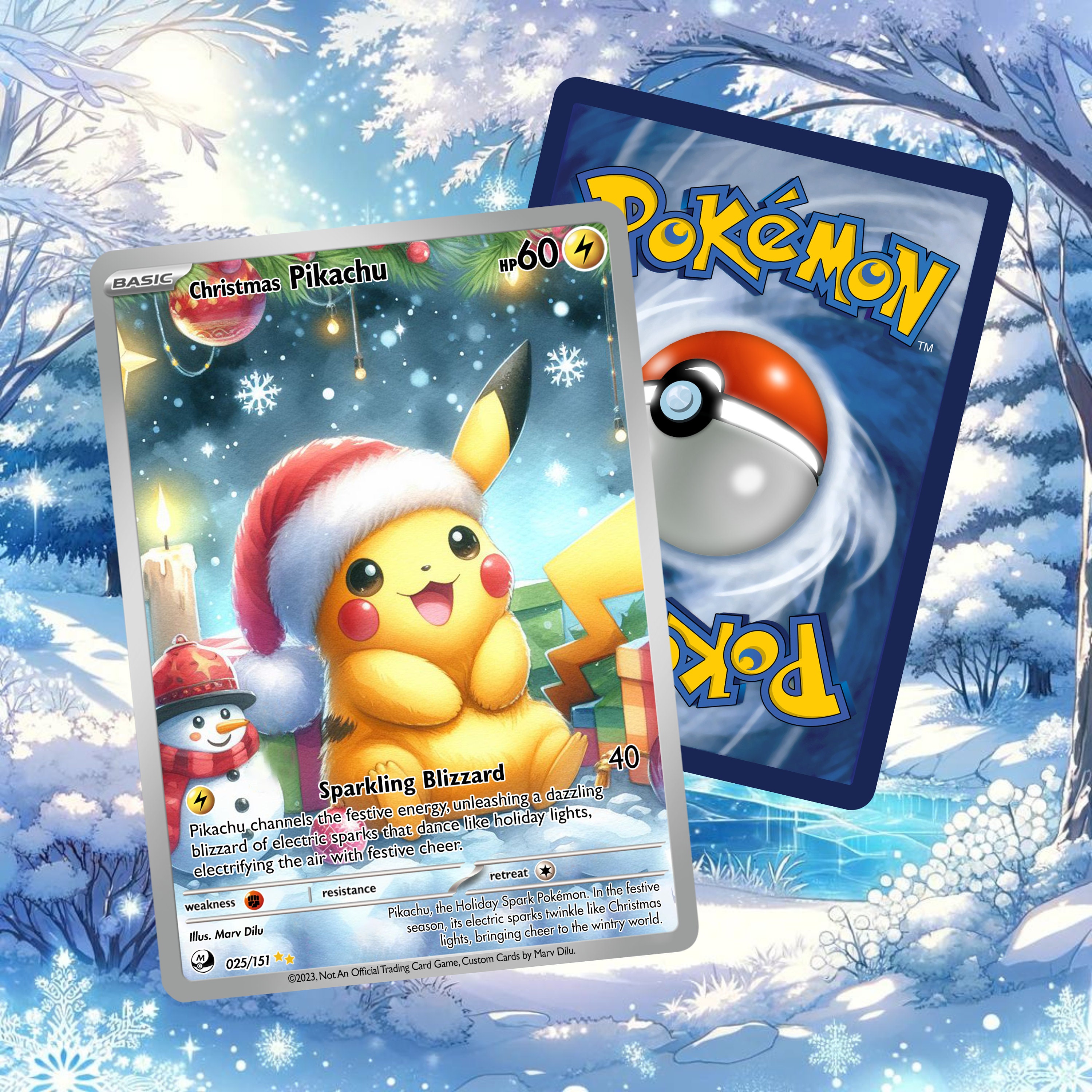 Custom Pokemoncard Christmas Special Pikachu Etsy