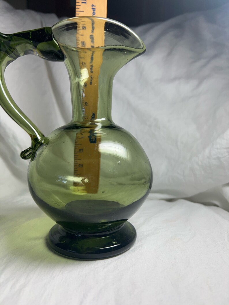MCM Olive Green Handblown Glass Pitcher. - Etsy