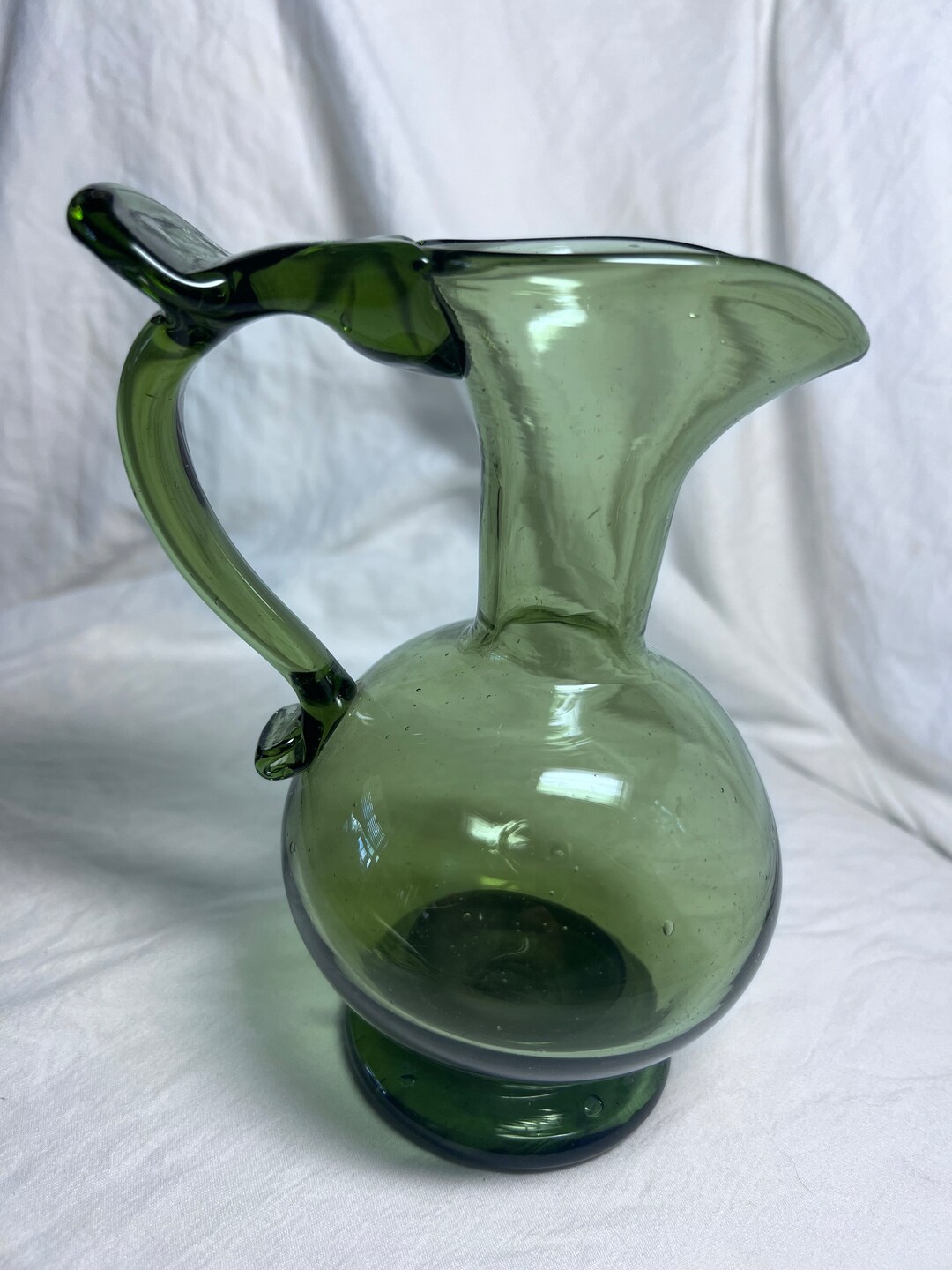 MCM Olive Green Handblown Glass Pitcher. - Etsy