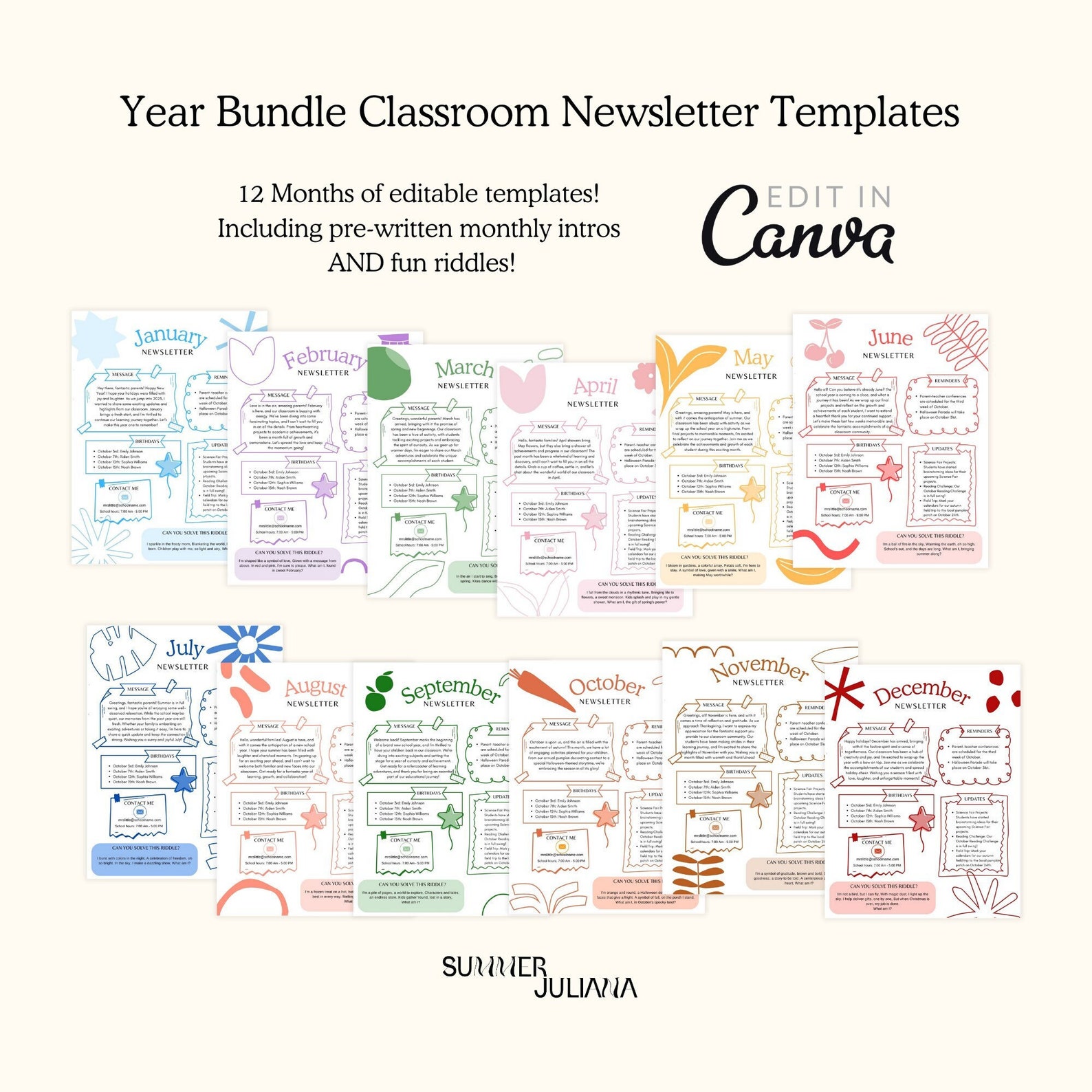 Newsletter Template Bundle, Editable Newsletter, Monthly Newsletter ...