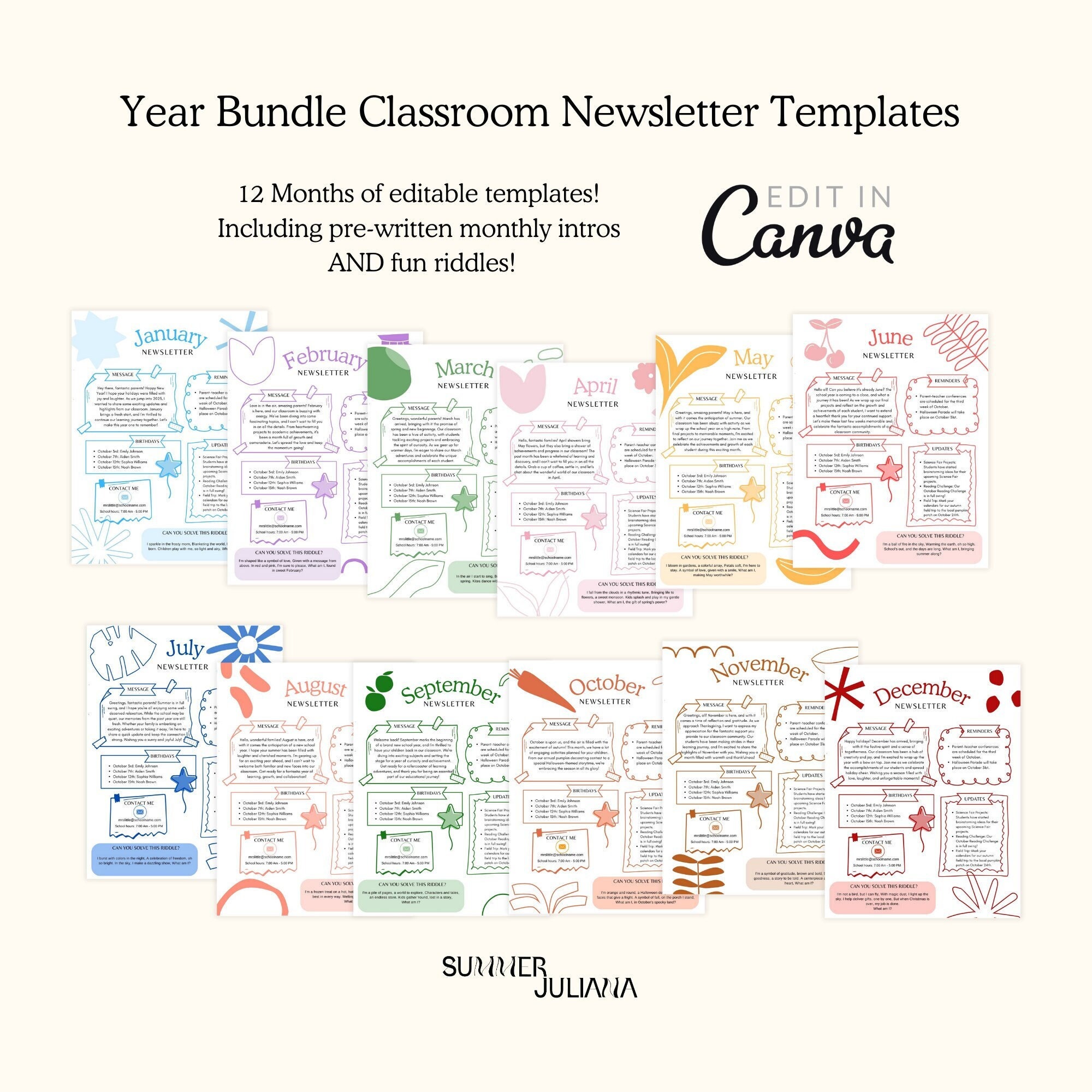 Newsletter Template Bundle, Editable Newsletter, Monthly Newsletter ...