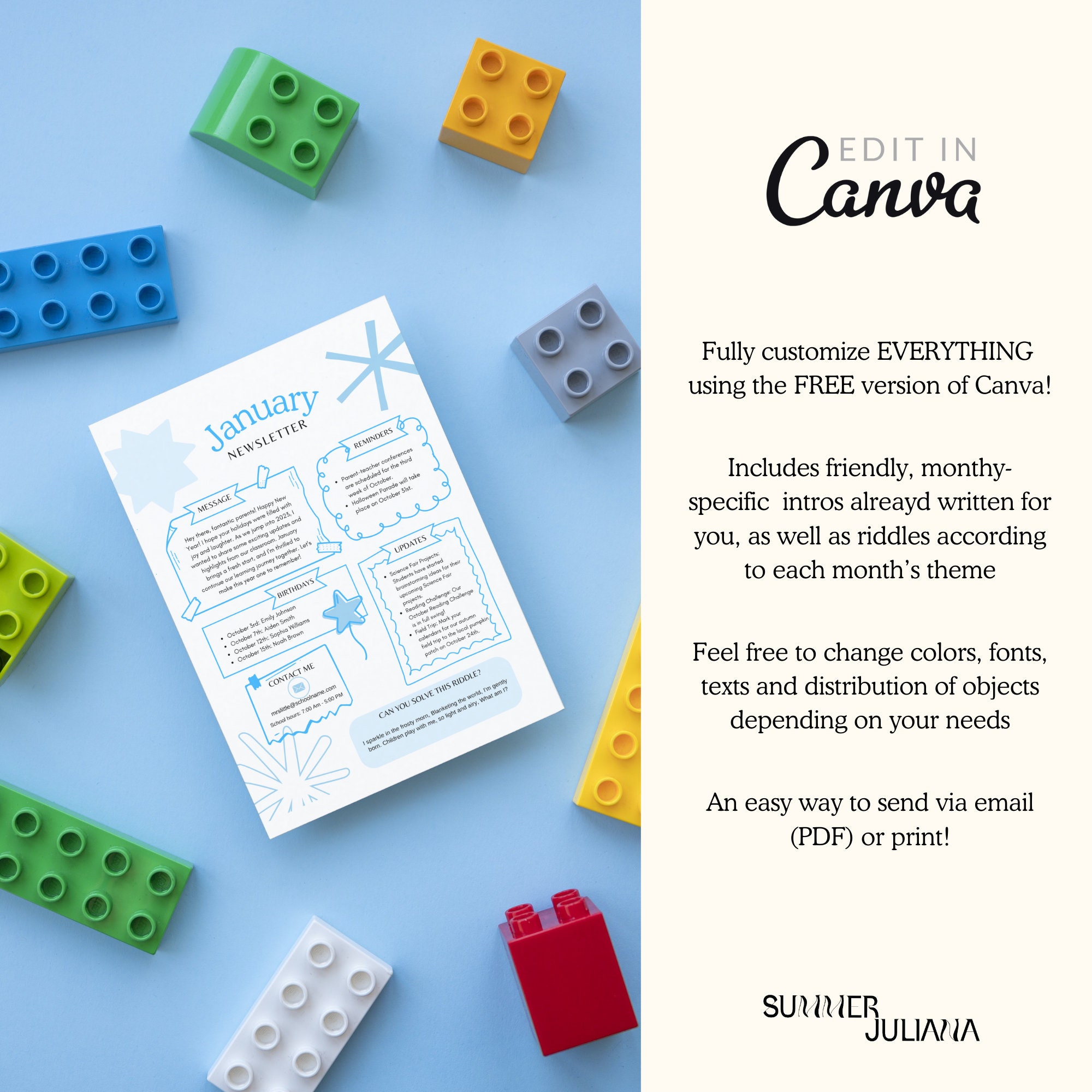 Newsletter Template Bundle, Editable Newsletter, Monthly Newsletter ...