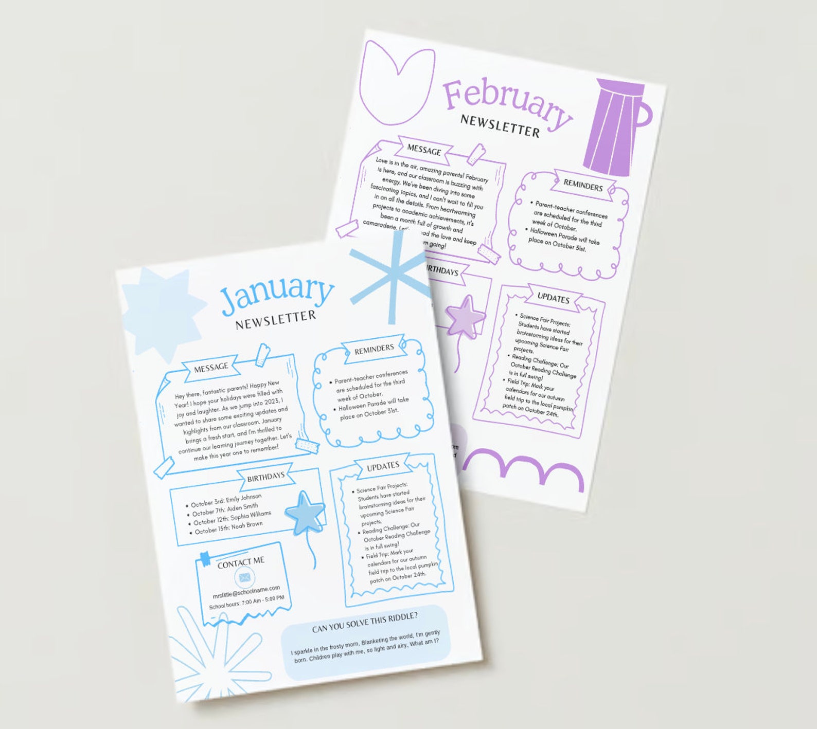 Newsletter Template Bundle, Editable Newsletter, Monthly Newsletter ...