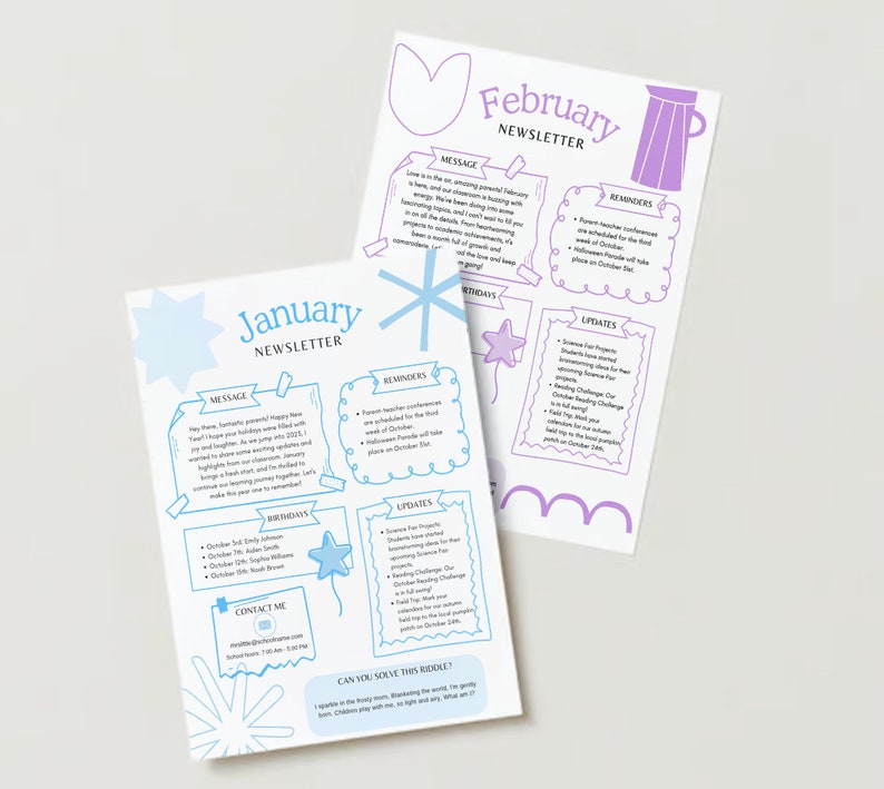 Newsletter Template Bundle, Editable Newsletter, Monthly Newsletter ...